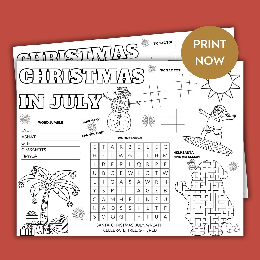 Christmas in July Activity Placemat, Printable Christmas Color Placemat ...