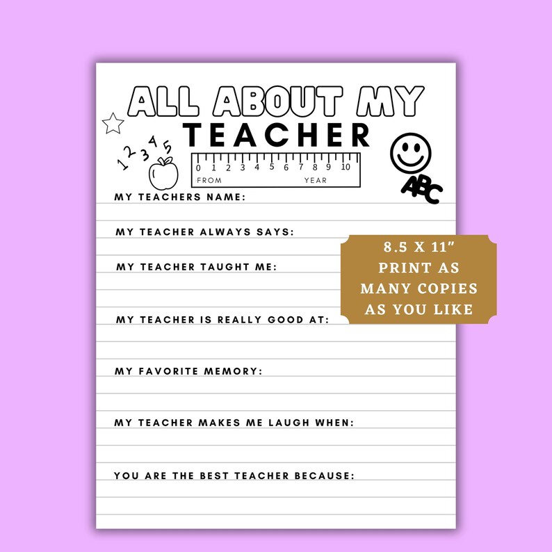 All About My Teacher Printable, Teacher Appreciation Week Activity ...