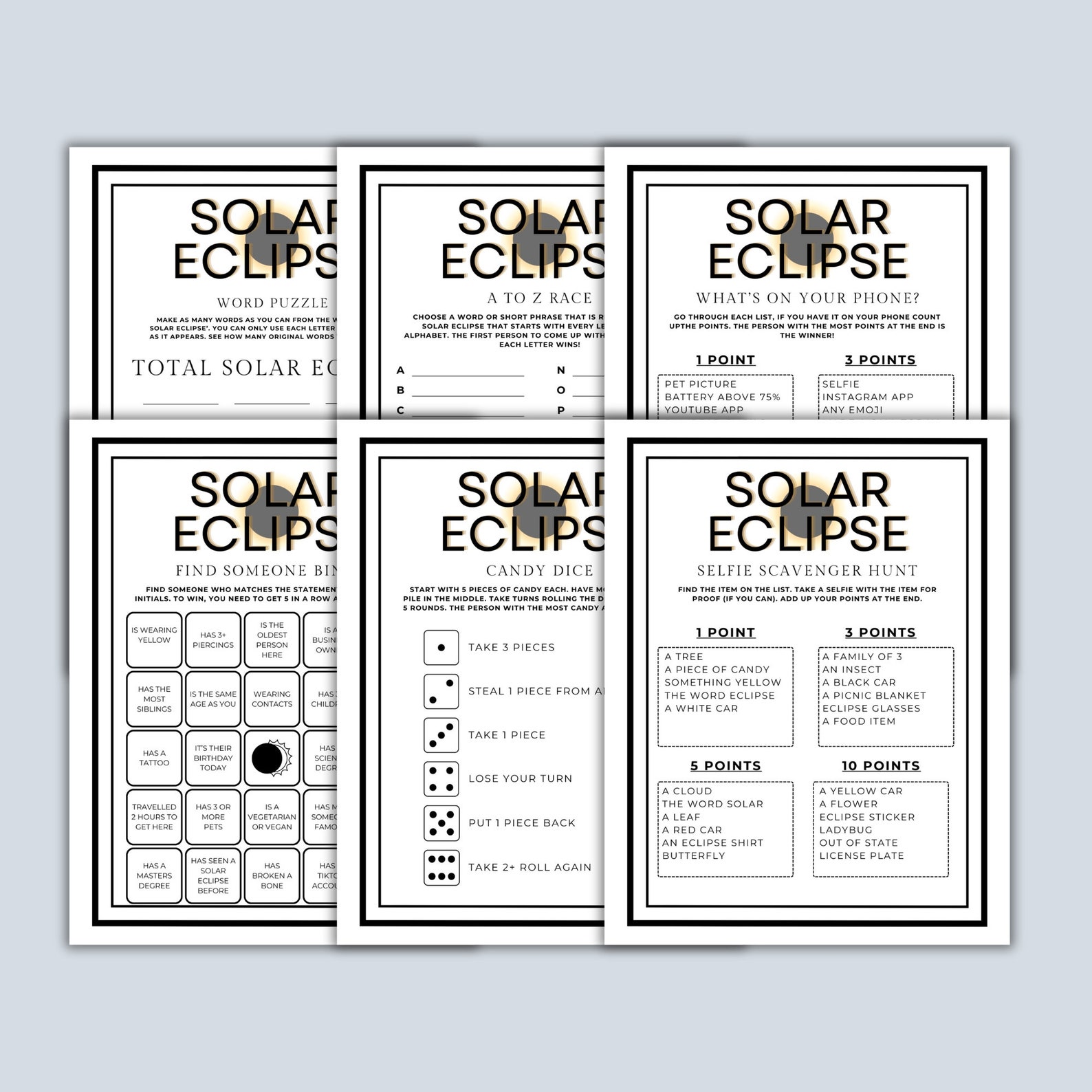 Printable Solar Eclipse Party Games, Eclipse Party, April 2024 Solar ...