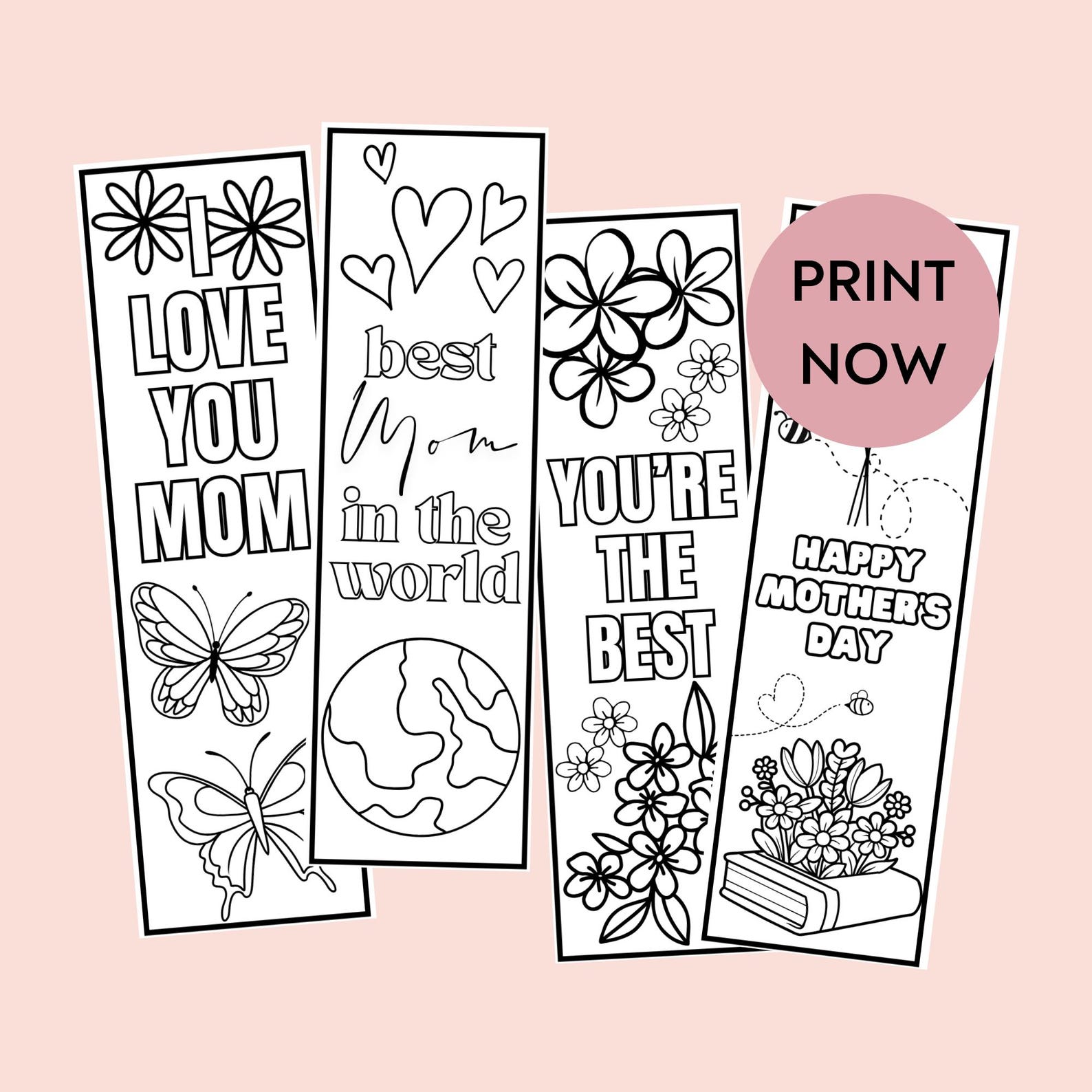 Printable Kids Mothers Day Bookmarks, Color-in Mothers Day Craft ...