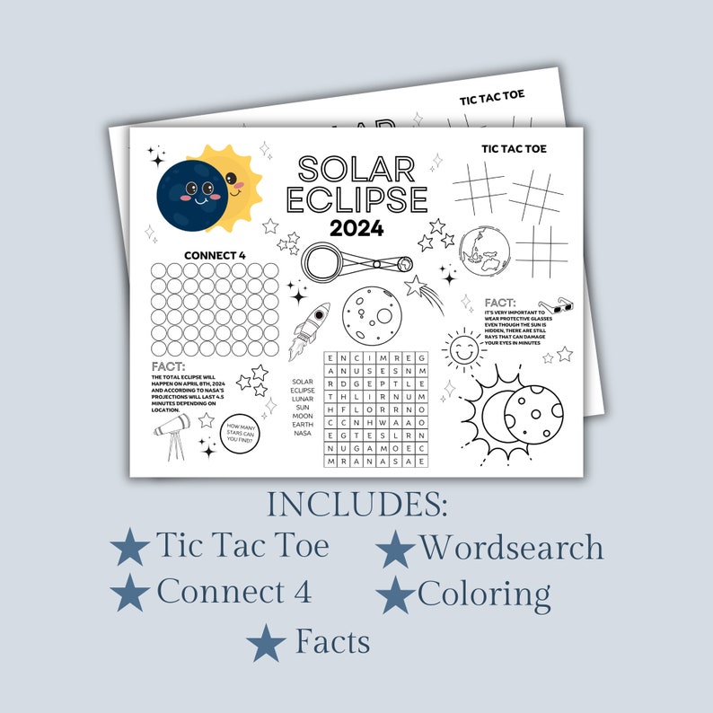 Solar Eclipse Kids Activity Placemat April Solar Eclipse Printable ...