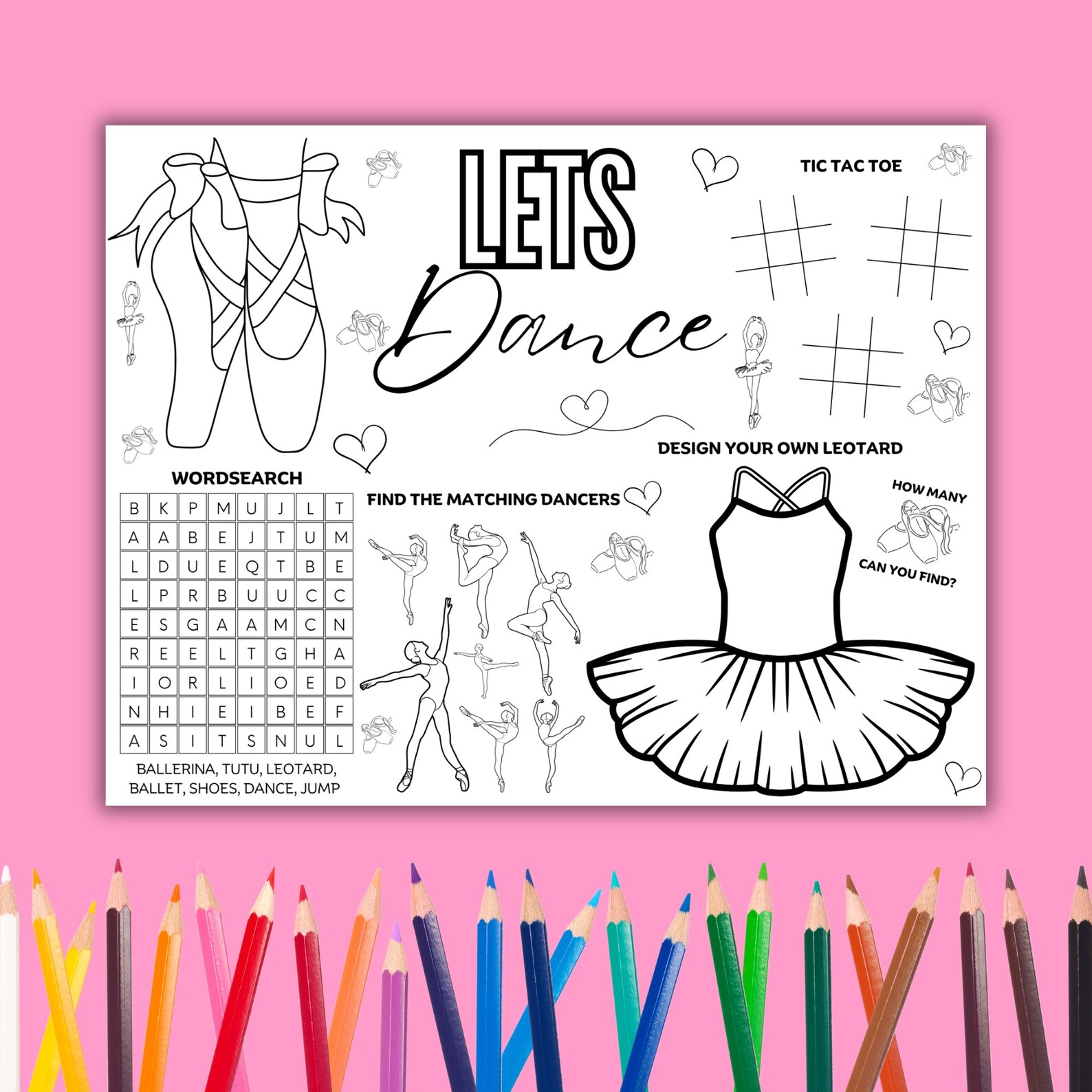 Lets Dance Ballerina Activity Placemat for Kids, Ballet Dance Worksheet ...