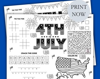 4th of July Independence Day Kids Activity Printable Placemat Instant ...