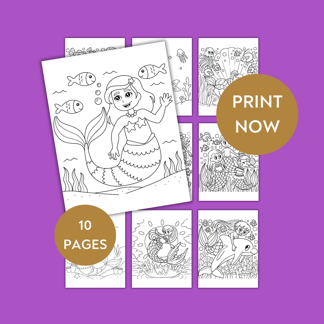 Mermaid Coloring Book, Printable Mermaid Art, Kids Under the Sea ...