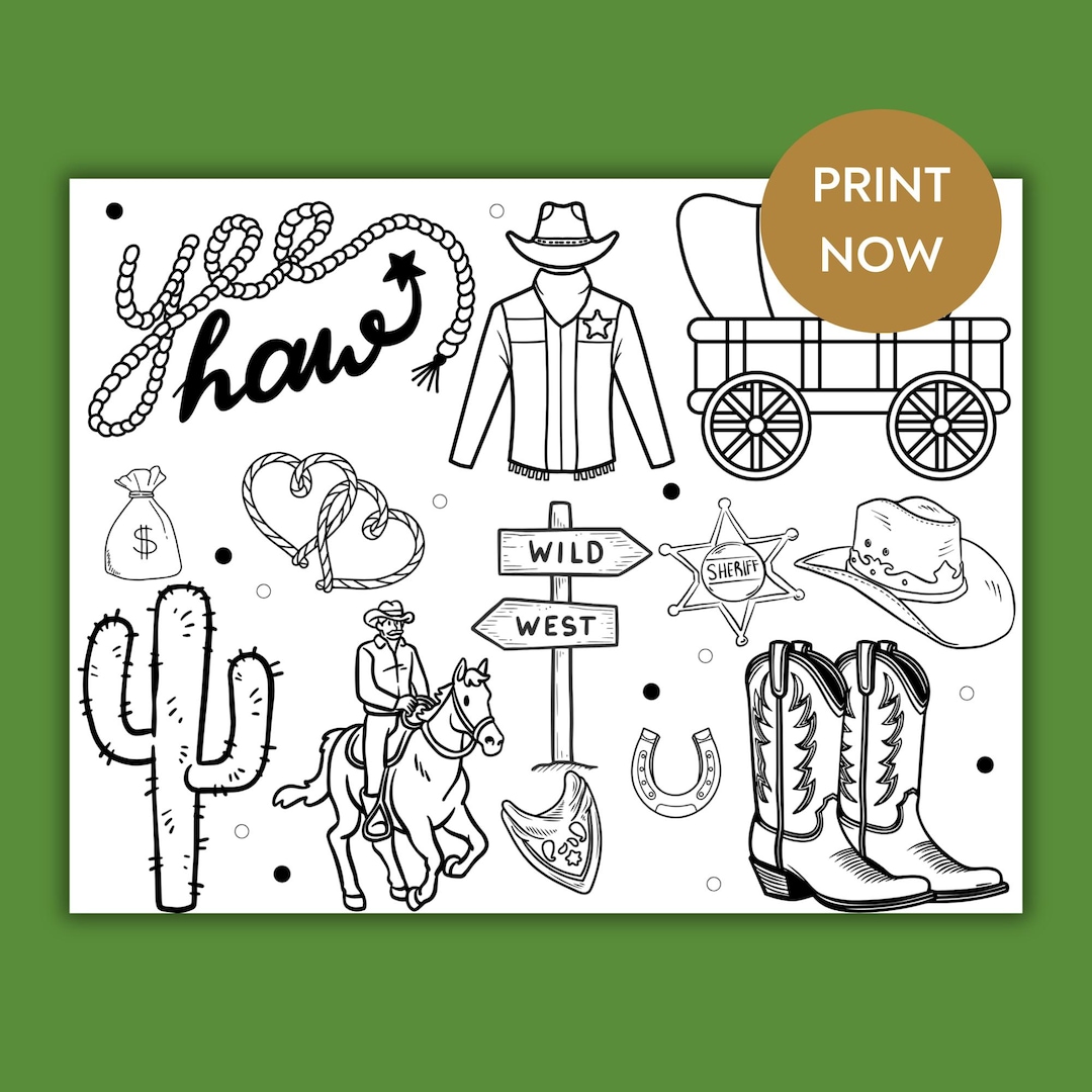 Rodeo Coloring Page, Cowboy Birthday Color Activity, Kids Western Color ...