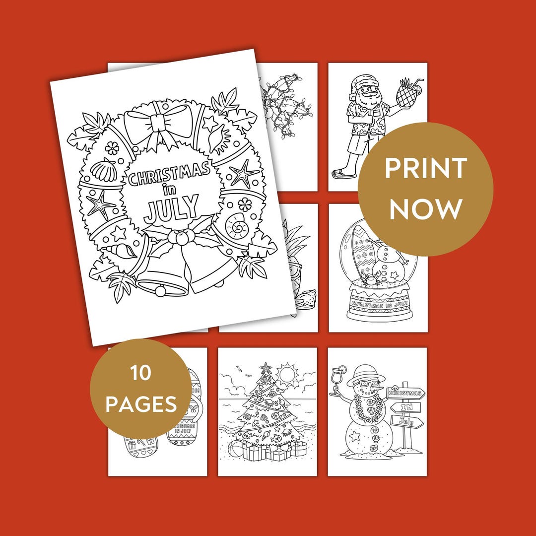 Christmas in July Coloring Book, Summer Themed Christmas Holiday ...