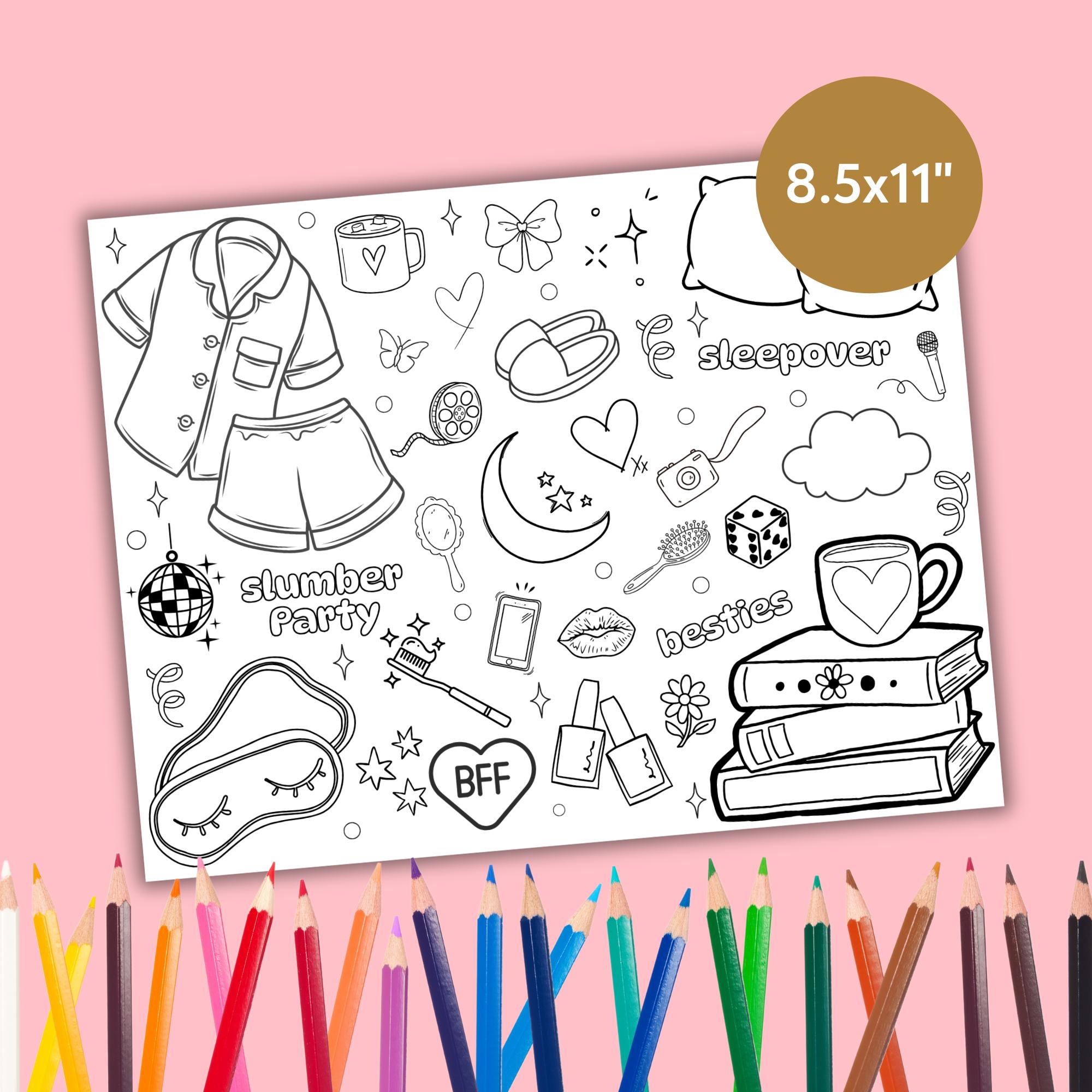 Sleepover Coloring Page, Kids Slumber Party Activity, Sleepover Craft ...
