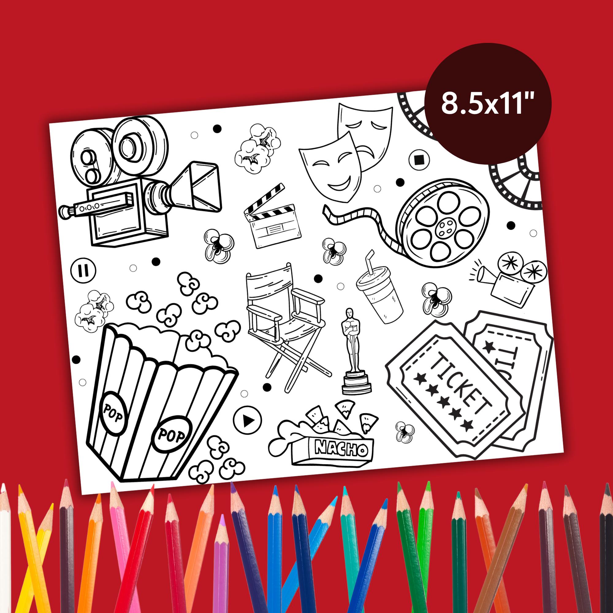 Movie Night Printable Color Page, Popcorn Print Out Coloring Page, Kids ...
