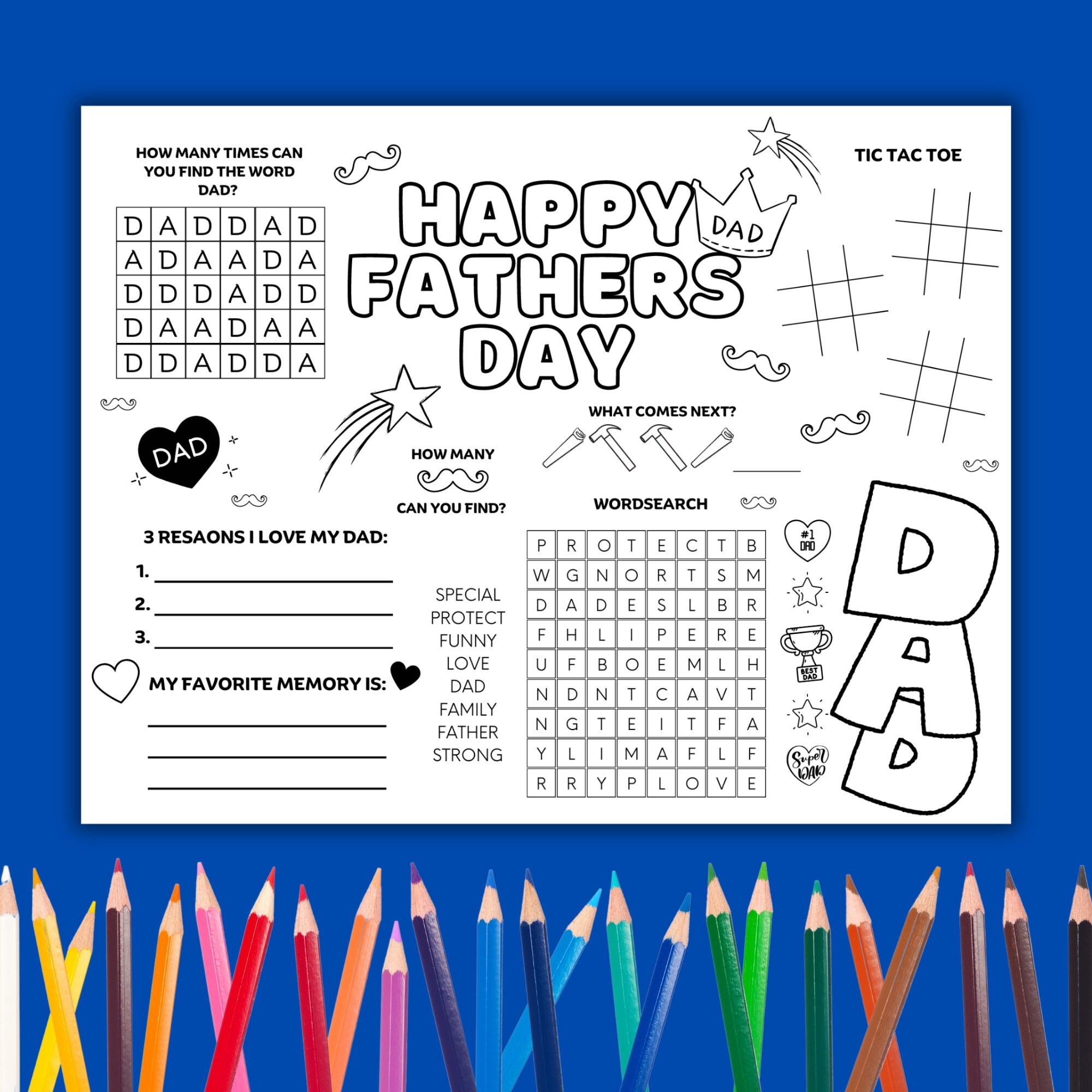 Fathers Day Activity Placemat for Kids, Fathers Day Worksheet for ...