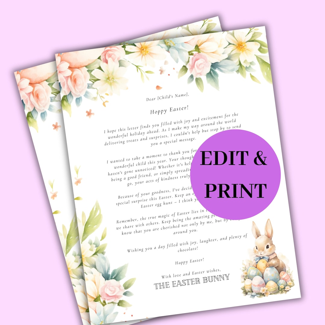 Easter Bunny Letter Template, Editable Happy Easter From the Easter ...