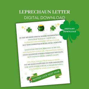 Leprechaun Trap Letter for Kids Printable, Saint Patricks Day Kids ...