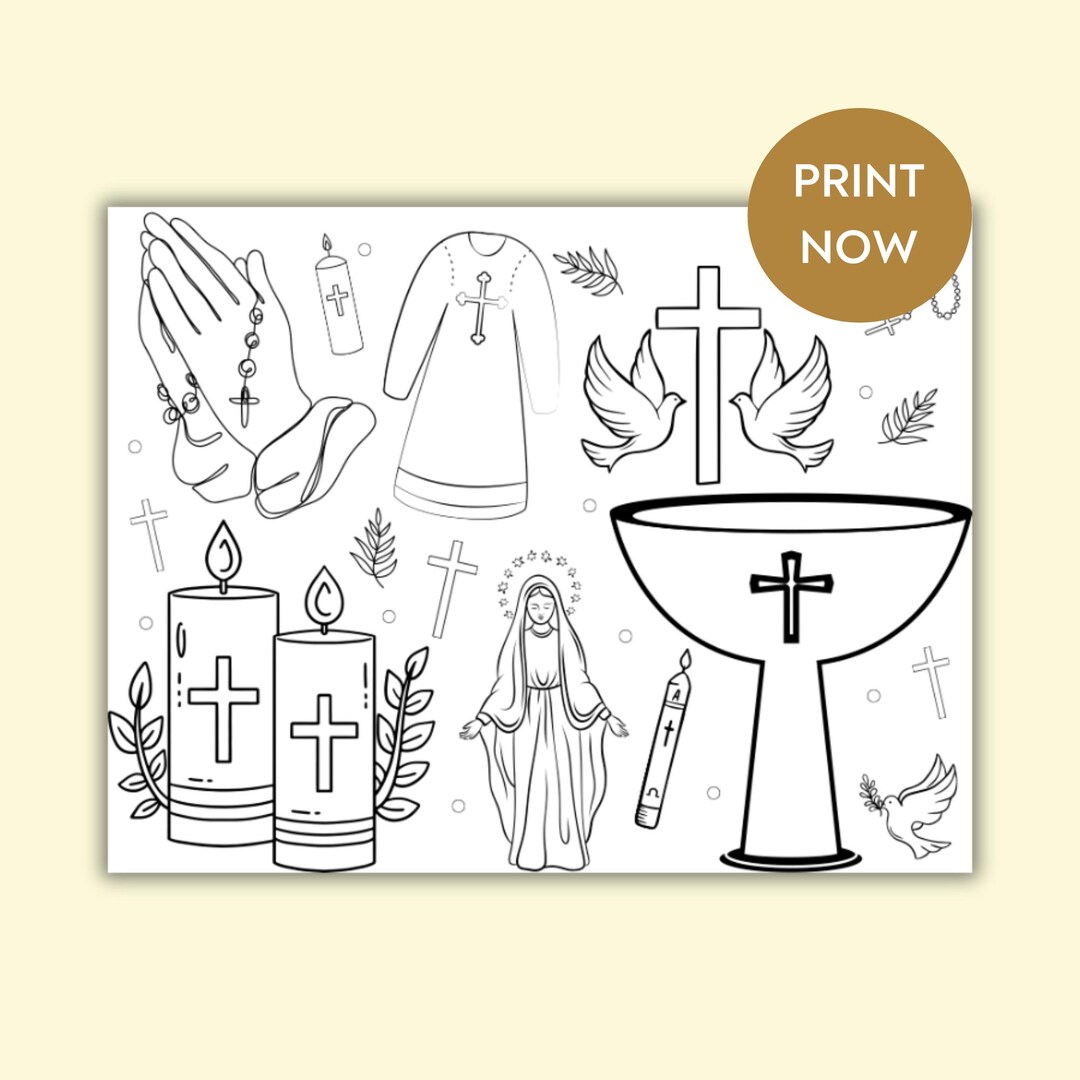 Baptism Color Page, Kids Printable Religious Activity, Christian ...
