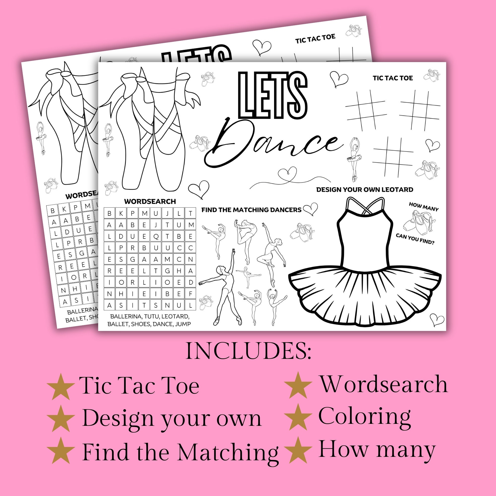 Lets Dance Ballerina Activity Placemat for Kids, Ballet Dance Worksheet ...