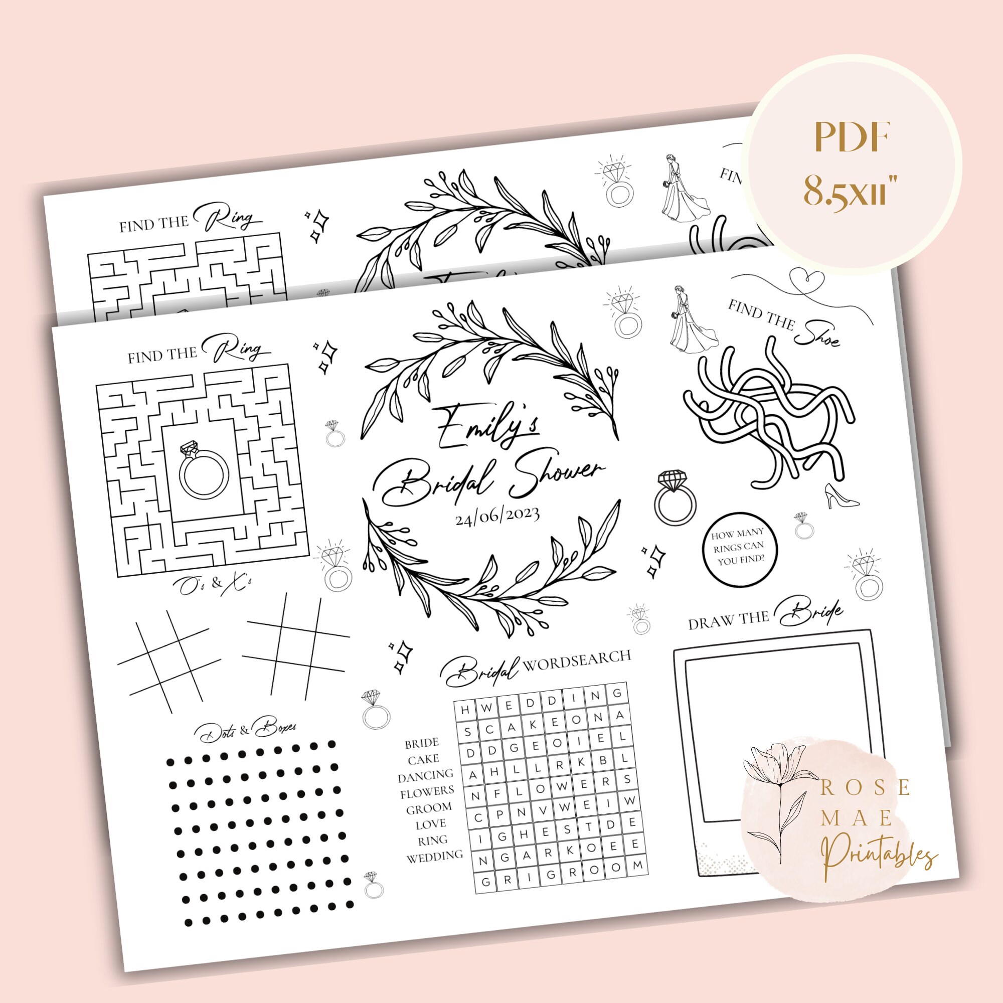 Bridal Shower Games for Kids, Personalised Bridal Shower Activity Sheet ...