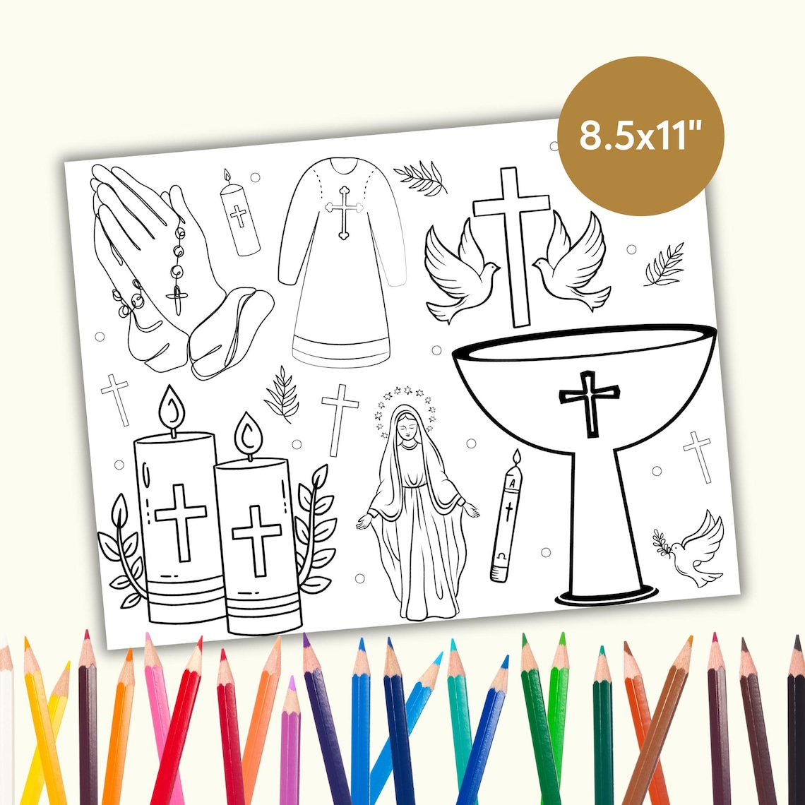 Baptism Color Page, Kids Printable Religious Activity, Christian ...