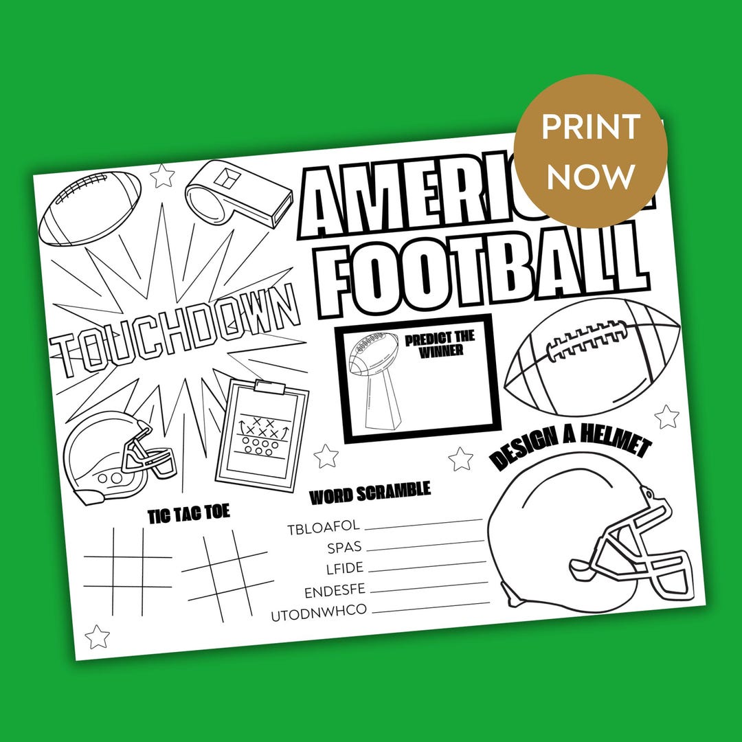 Kids American Football Printable Placemat, Football Themed Activity ...