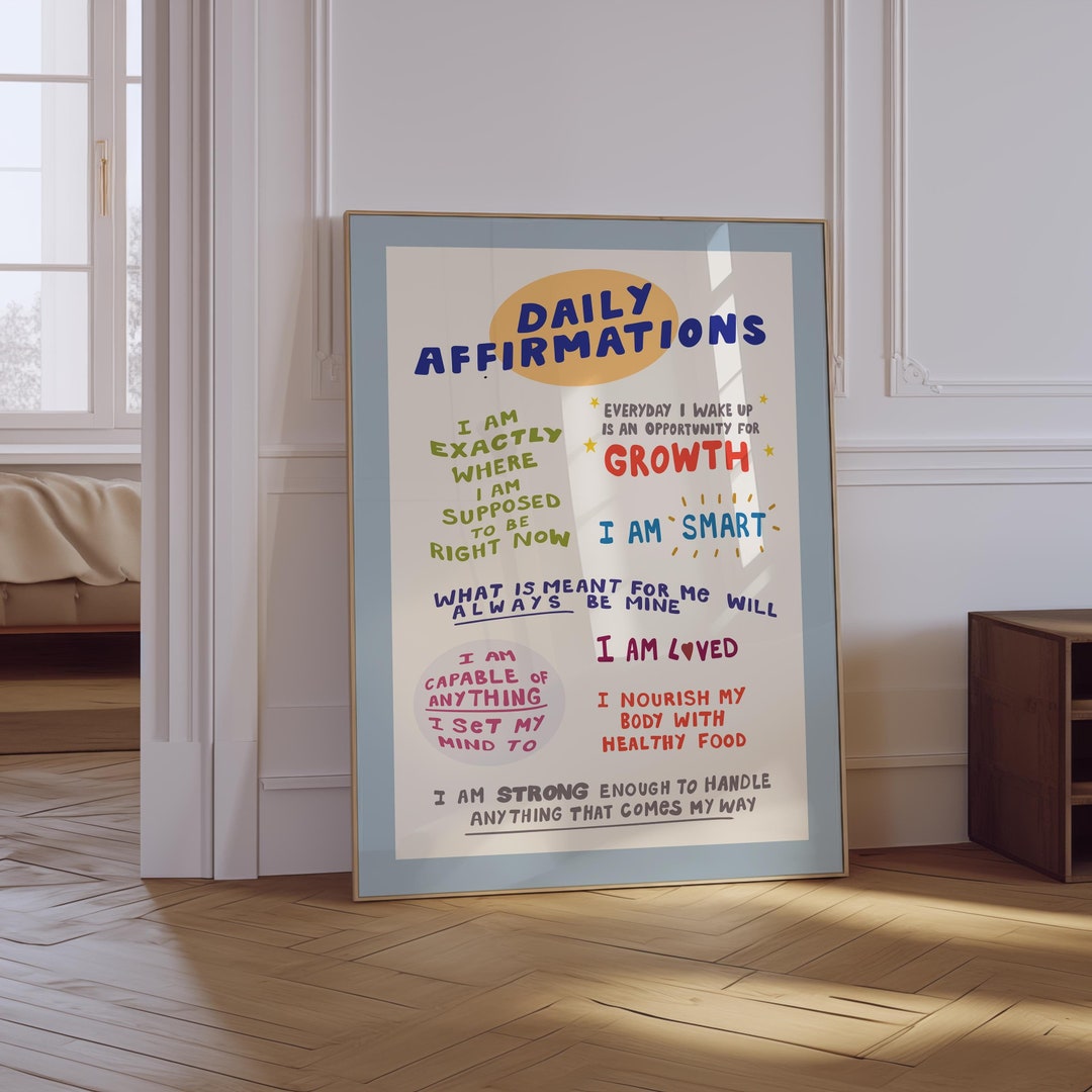 Daily Affirmations Art Print: Hand Drawn Positive Wall Art (digital ...
