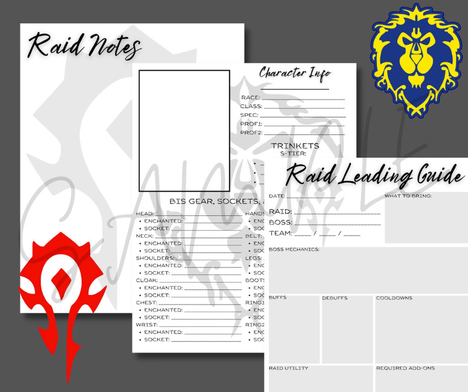 Raid Planning Printables Wow [HORDE] - Etsy