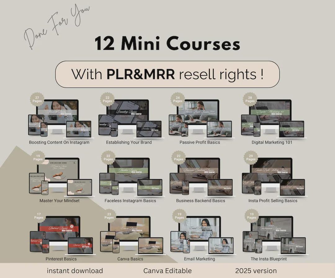 Digital Marketing Course Bundle With PLR & MRR | 12 Mini Canva ...