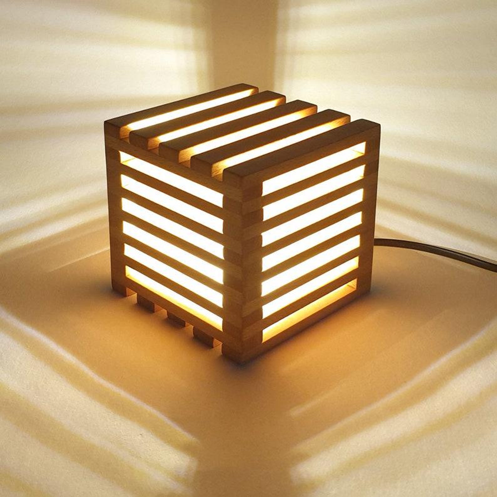 Cube Lamp Modern Wood Table & Roof Hanging Lamp, Unique Home Decor ...