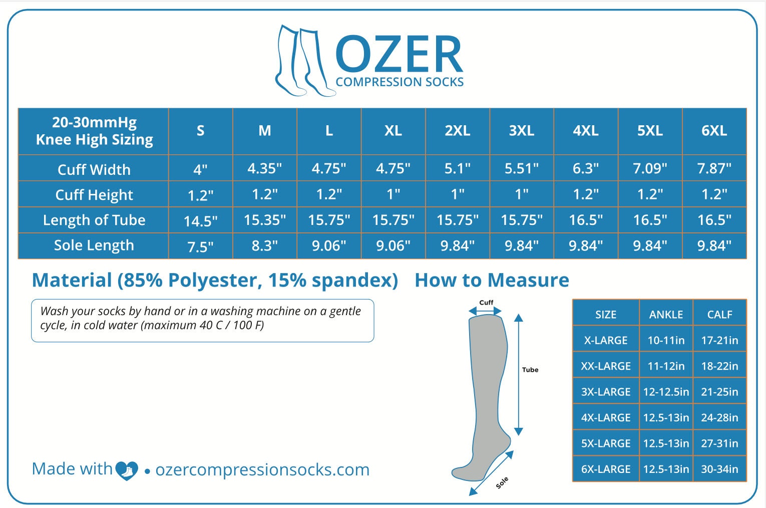 20-30mmhg Ozer Medical Compression Socks Pain Relief Calf Leg Foot Support Stocking Men&women (S ...