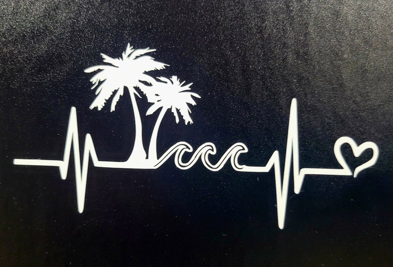 Palm Tree and Waves Heartbeat - Etsy