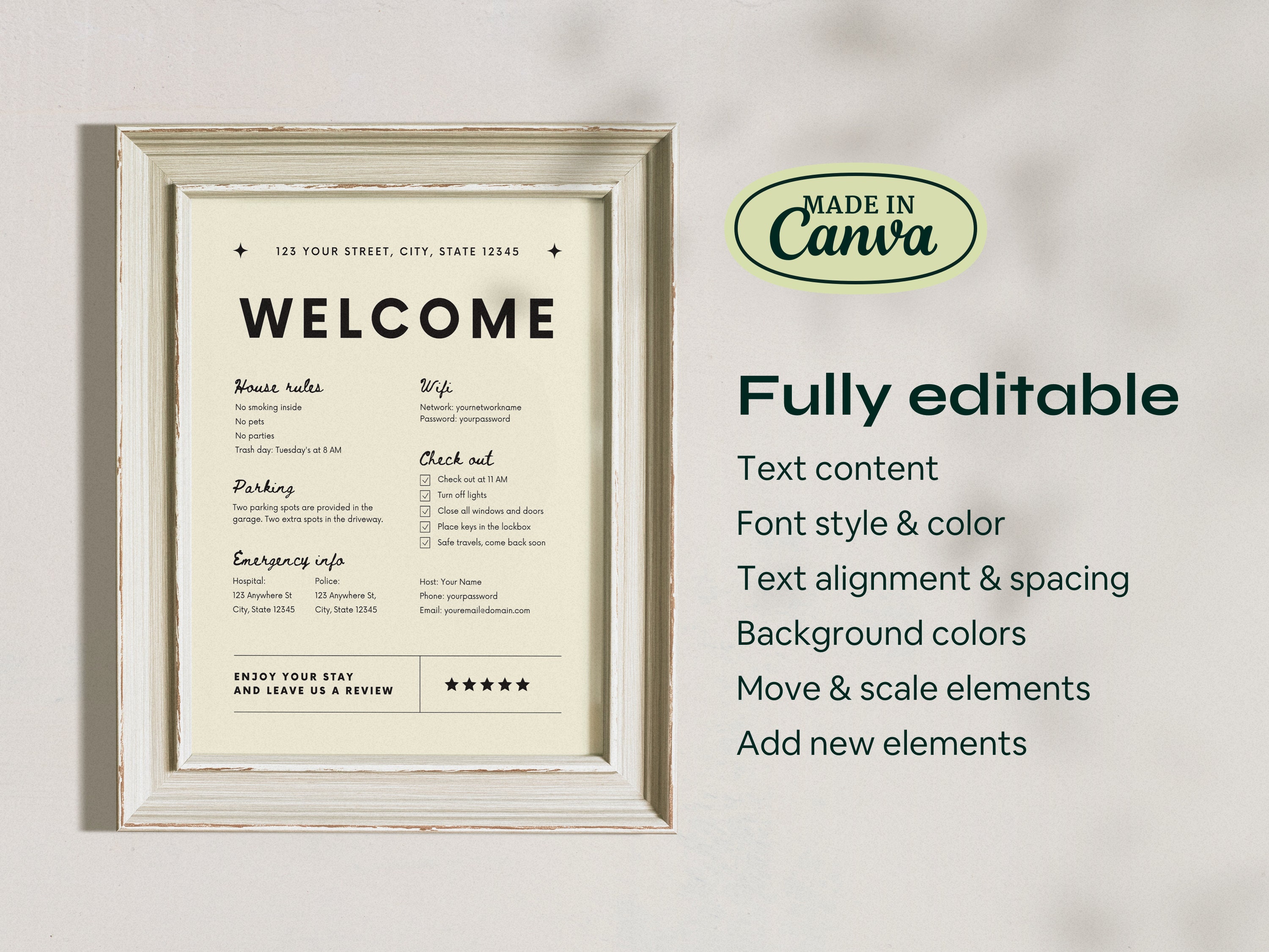 1 Page Airbnb Welcome Sign Template, Printable Wifi Sign, House Rules ...