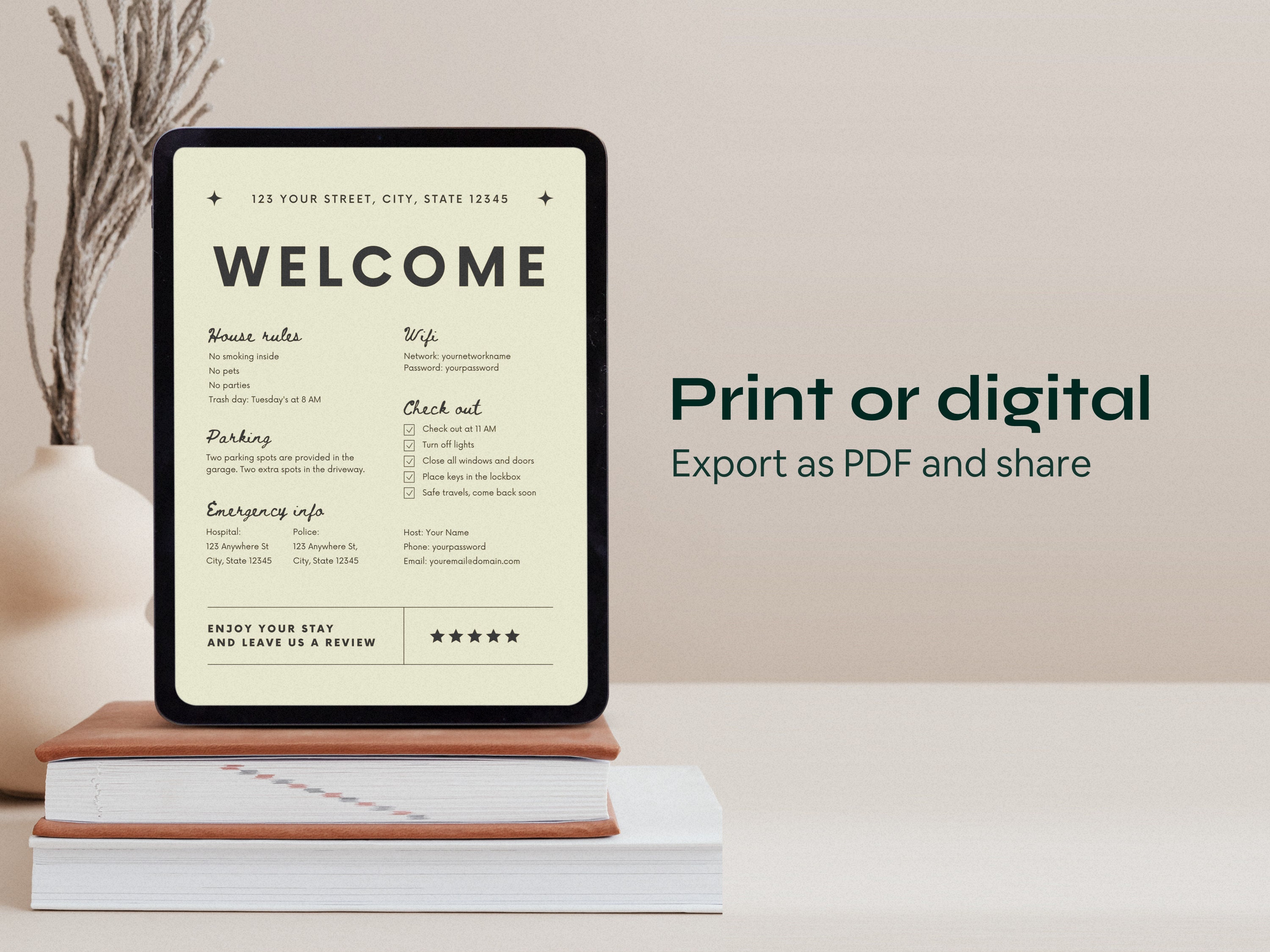1 Page Airbnb Welcome Sign Template, Printable Wifi Sign, House Rules ...