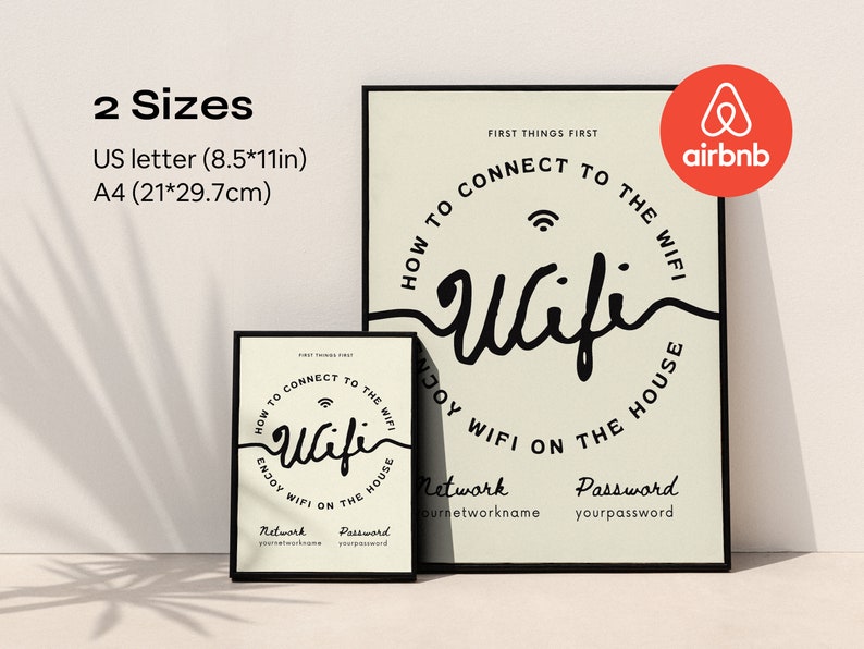 Airbnb Wifi Sign Template, Boho Guest Instructions (digital Download ...