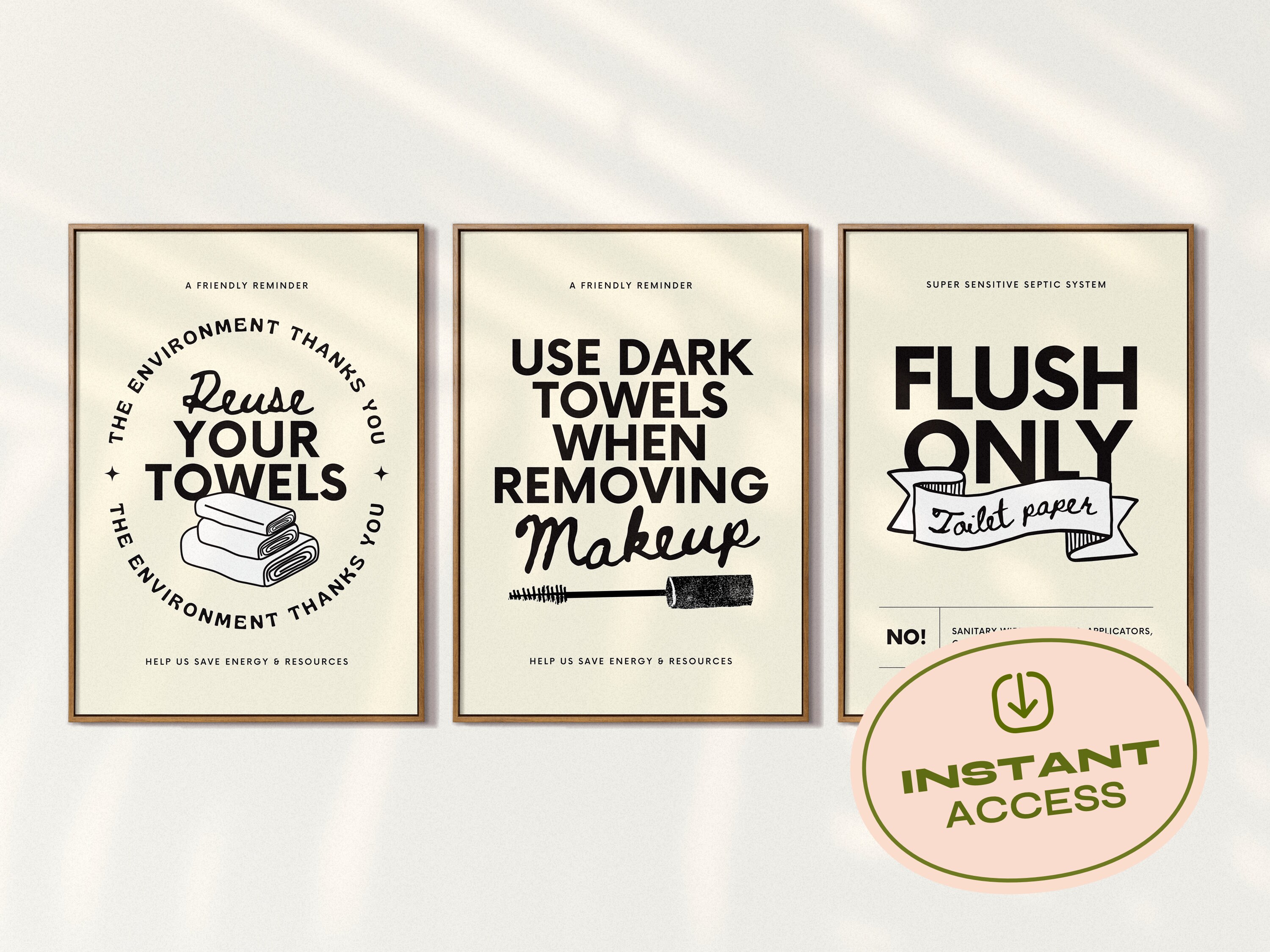 3 Essential Bathroom Signs - AIRBNB BUNDLE. Septic Sign, Makeup Removal ...