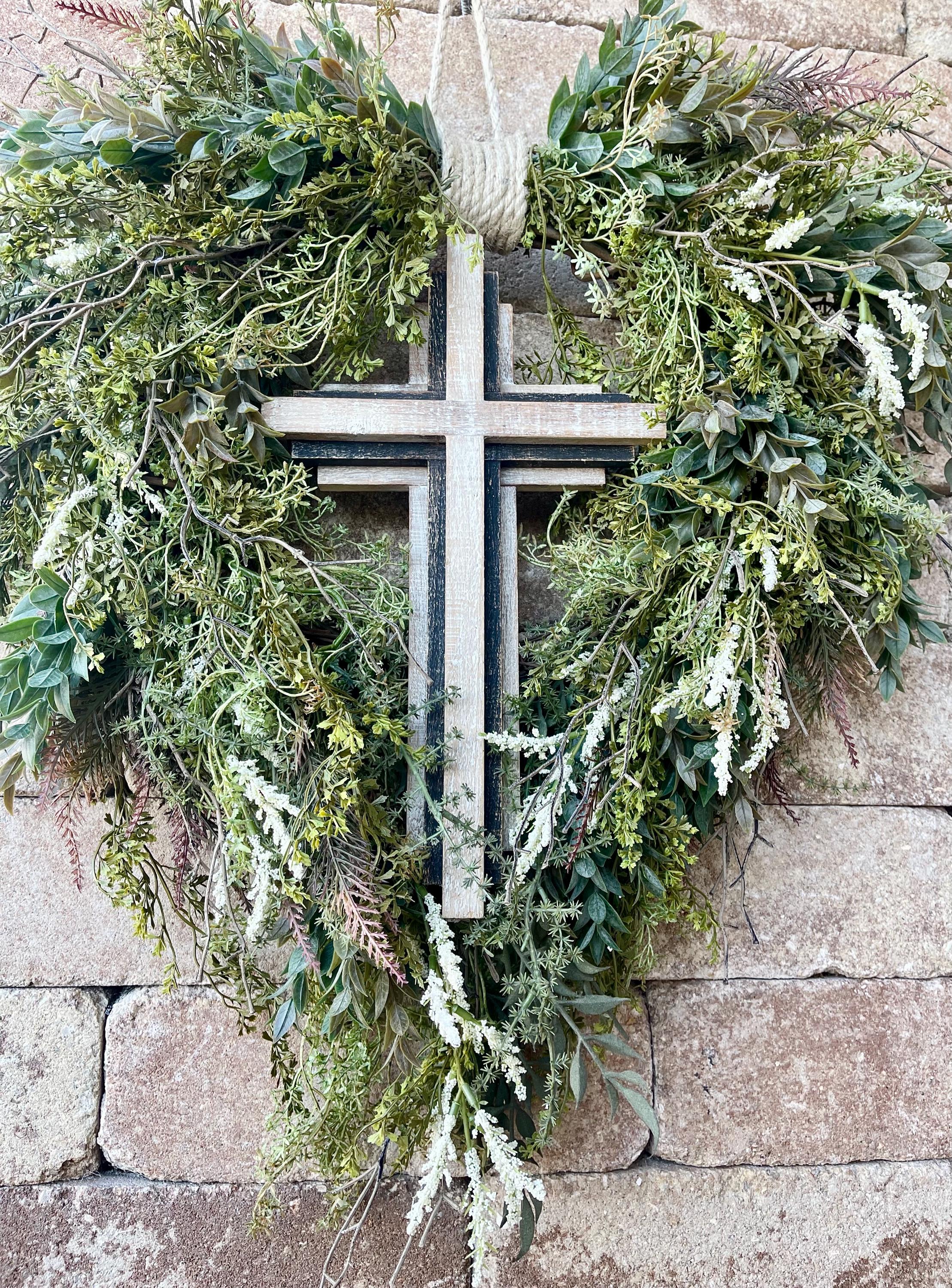 Rustic Greenery Cross Wreath, Farmhouse Easter Religious Wreath - Etsy