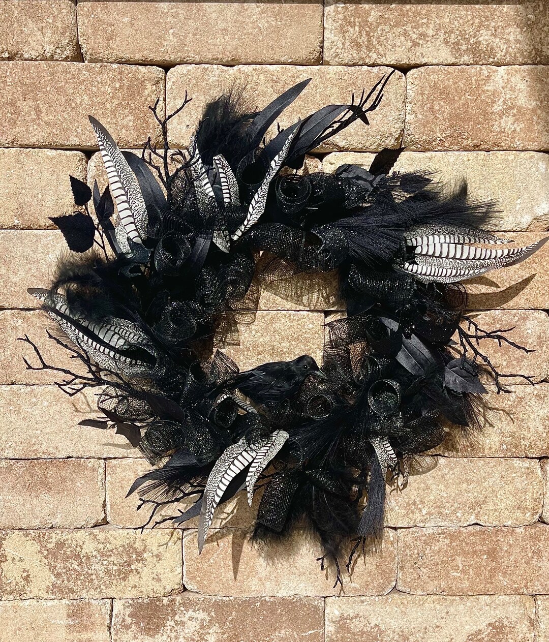 Halloween Raven Wreath, Spooky Crow Bats Feather Halloween Decor, Fall ...
