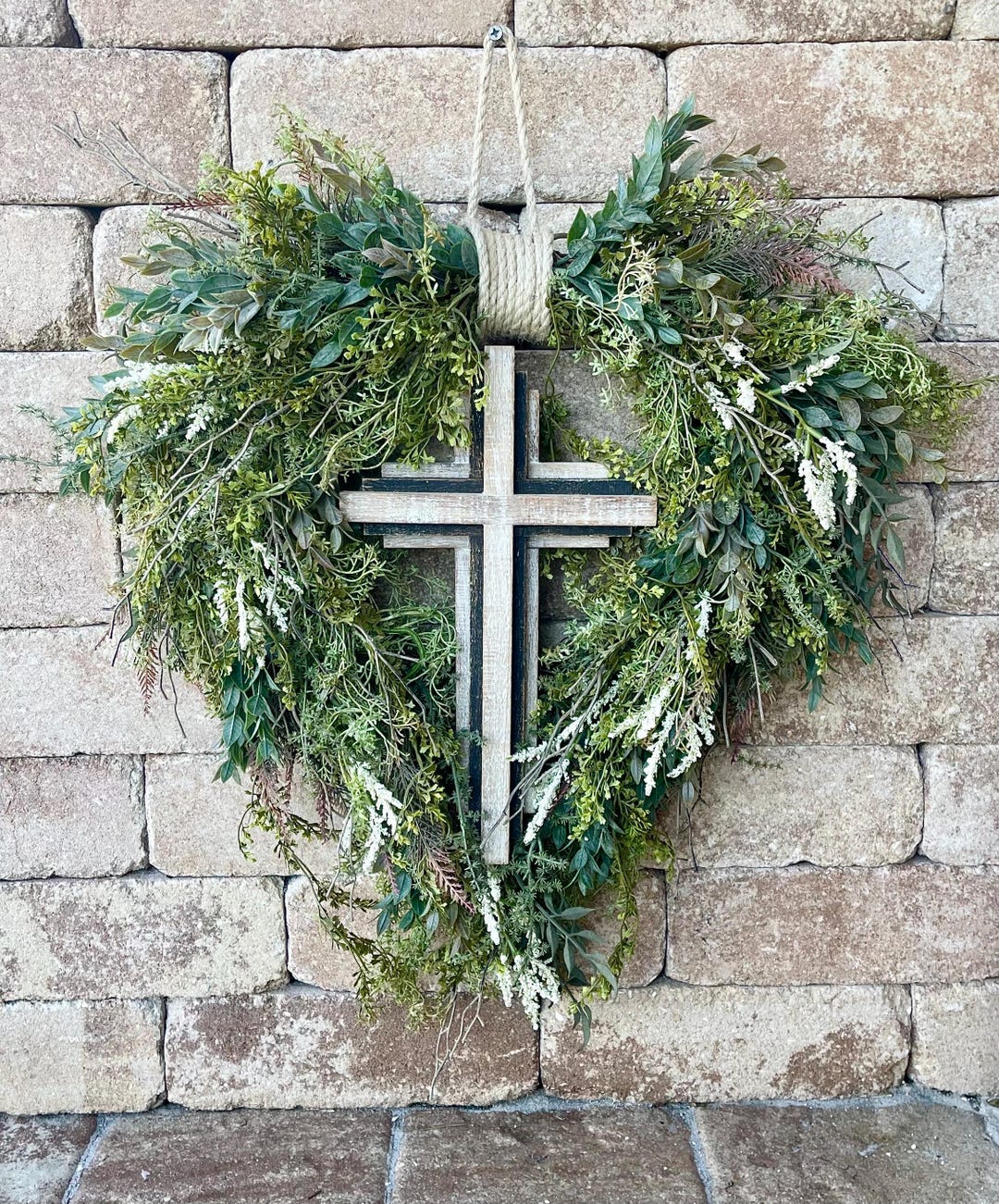 Rustic Greenery Cross Wreath, Farmhouse Easter Religious Wreath - Etsy