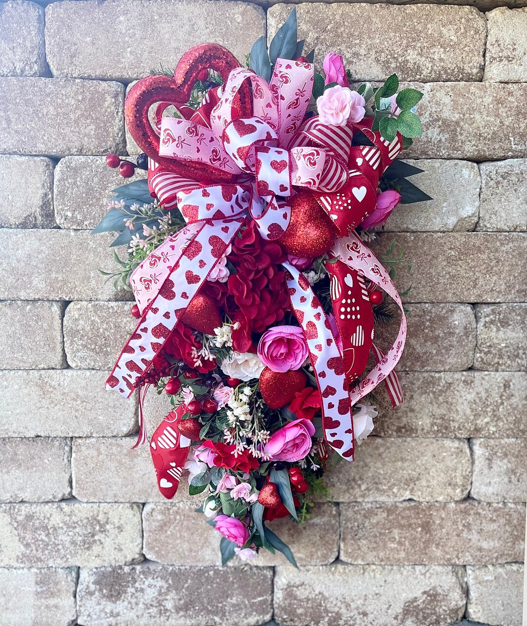 Valentine's Day Swag for Front Door, Red and Pink Wreath, Berries and ...