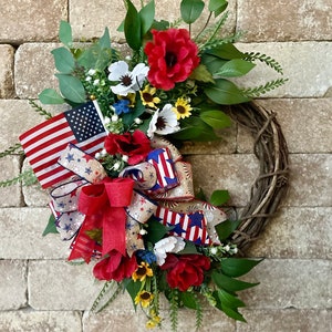 Patriotic Wreath Summer Wreaths for Front Door, 4th of July Red, White ...