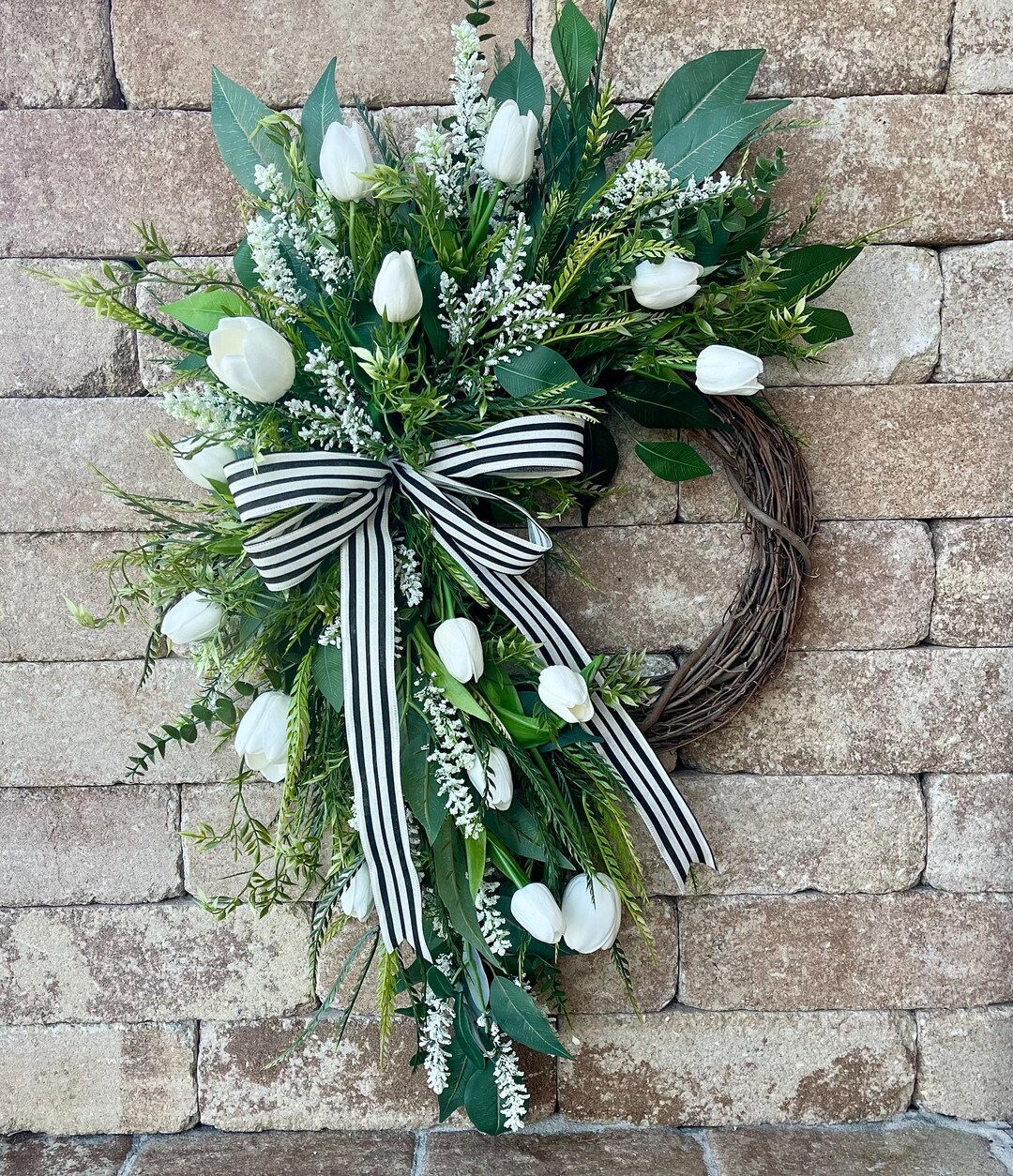 Spring White Tulip Wreath for Front Door, Farmhouse Spring Wreath, Real ...
