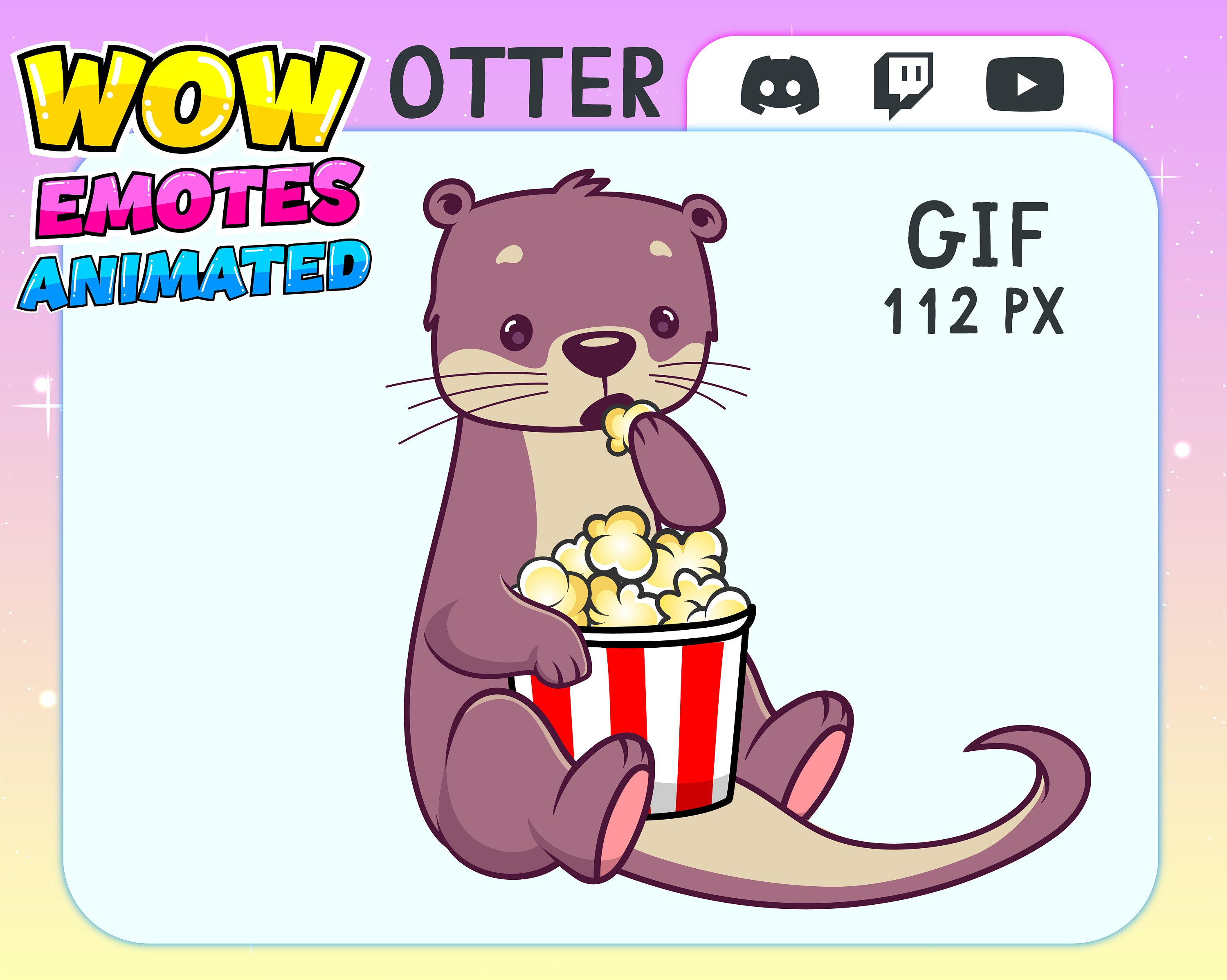 Cute Otter With Popcorn Animated Twitch Emote, Popcorn Twitch Animated ...