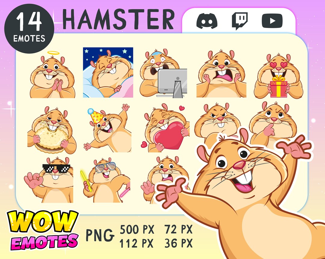 Funny Hamster Emotes Bundle, Cute Chibi Hamster Twitch Emote, Hamster ...