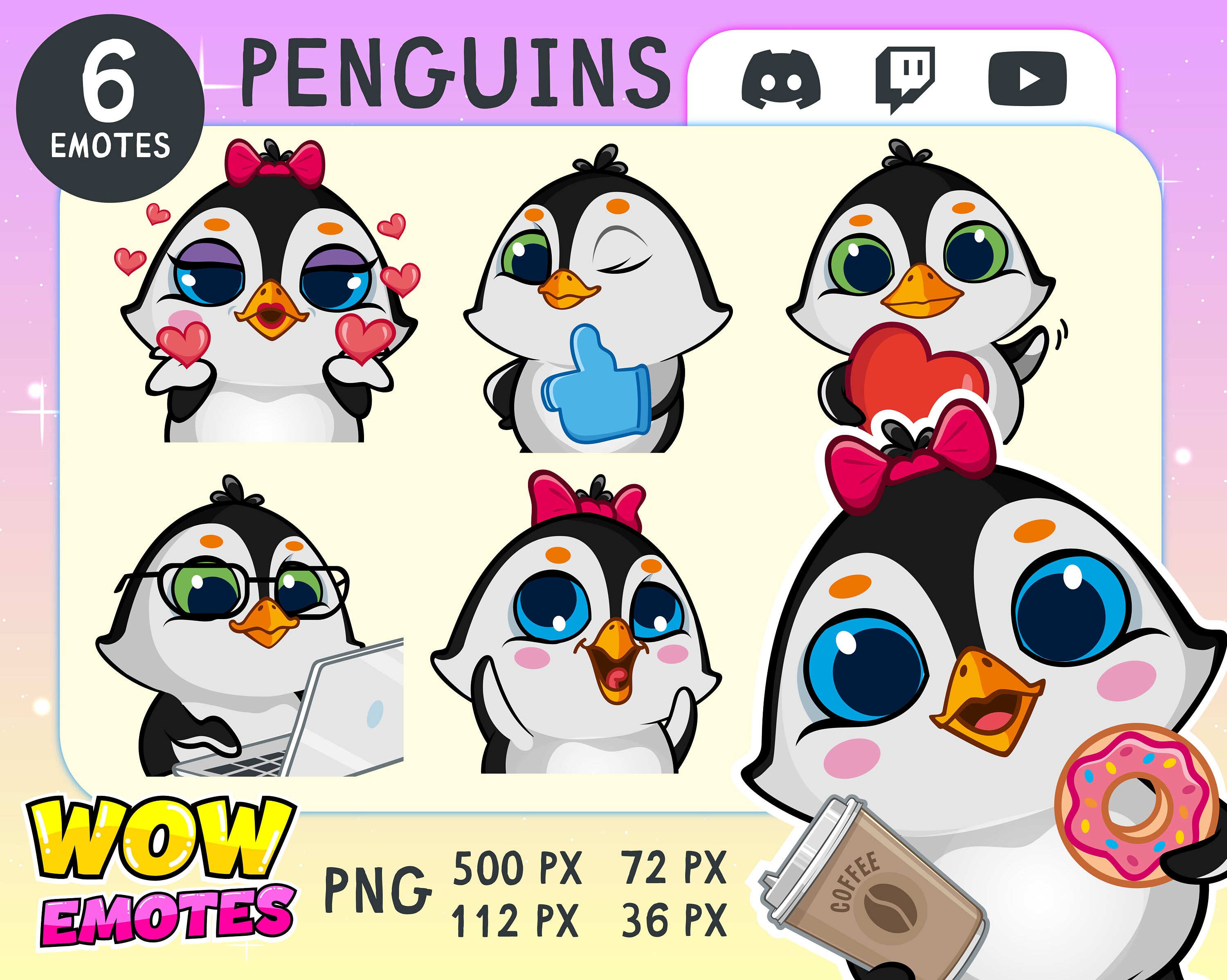 Cute Penguins Emotes, Funny Penguin Twitch Emote, Youtube, Discord ...