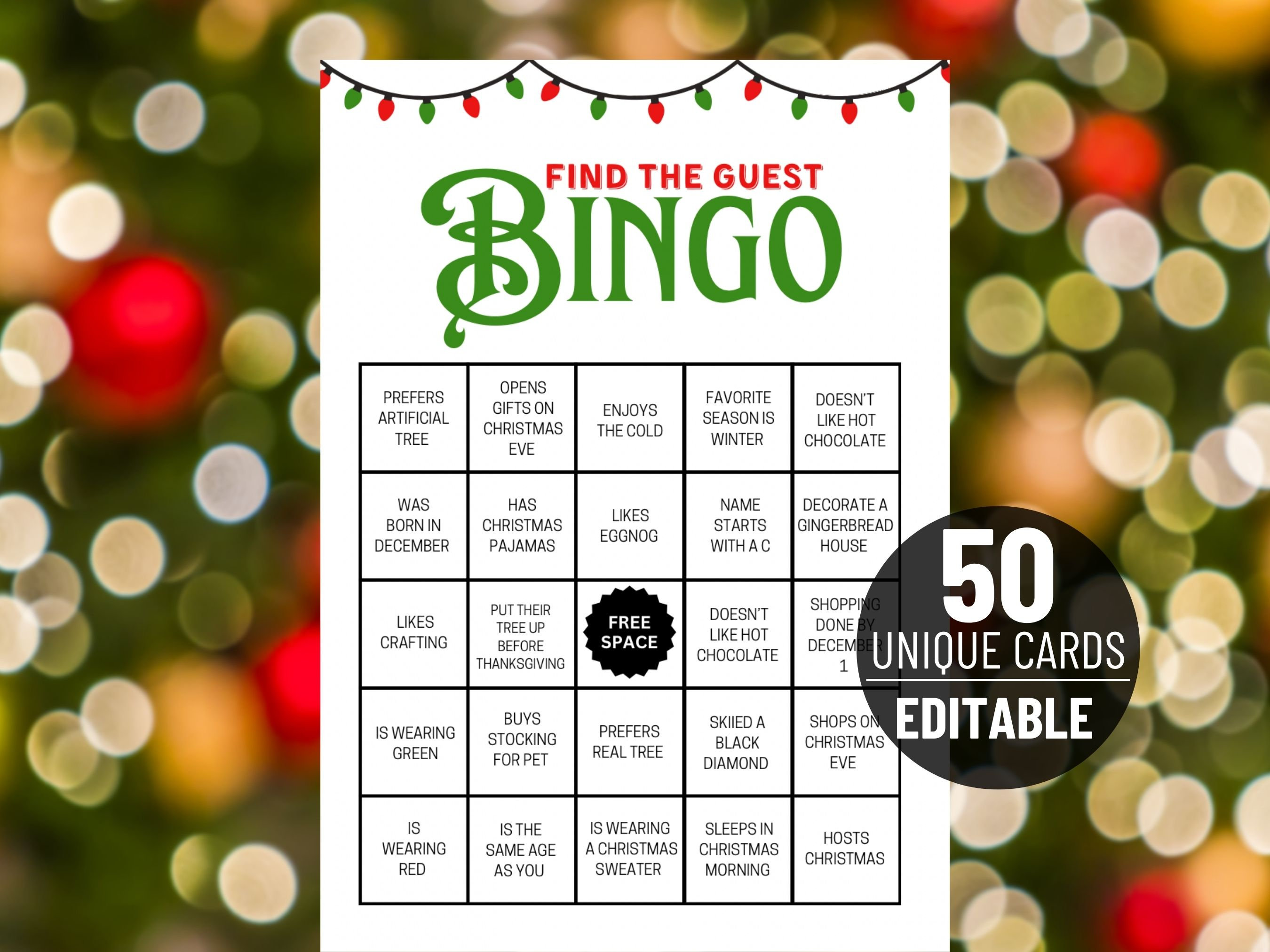 Holiday Bingo Cards, 50 Unique Christmas Themed Bingo Cards, Printable ...