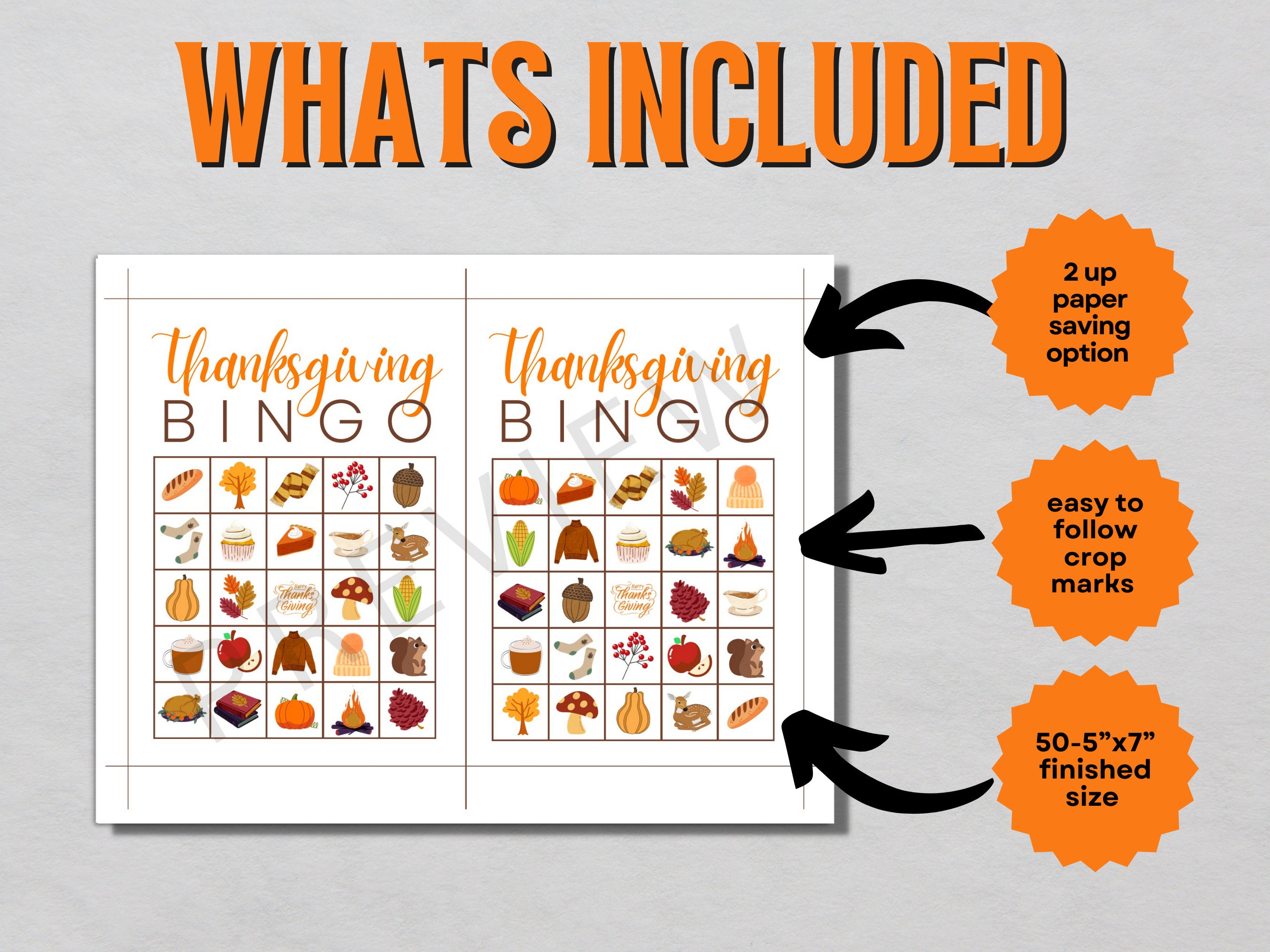 Thanksgiving Bingo Cards, 50 Printable Bingo Cards, Kids Activity, Kids ...