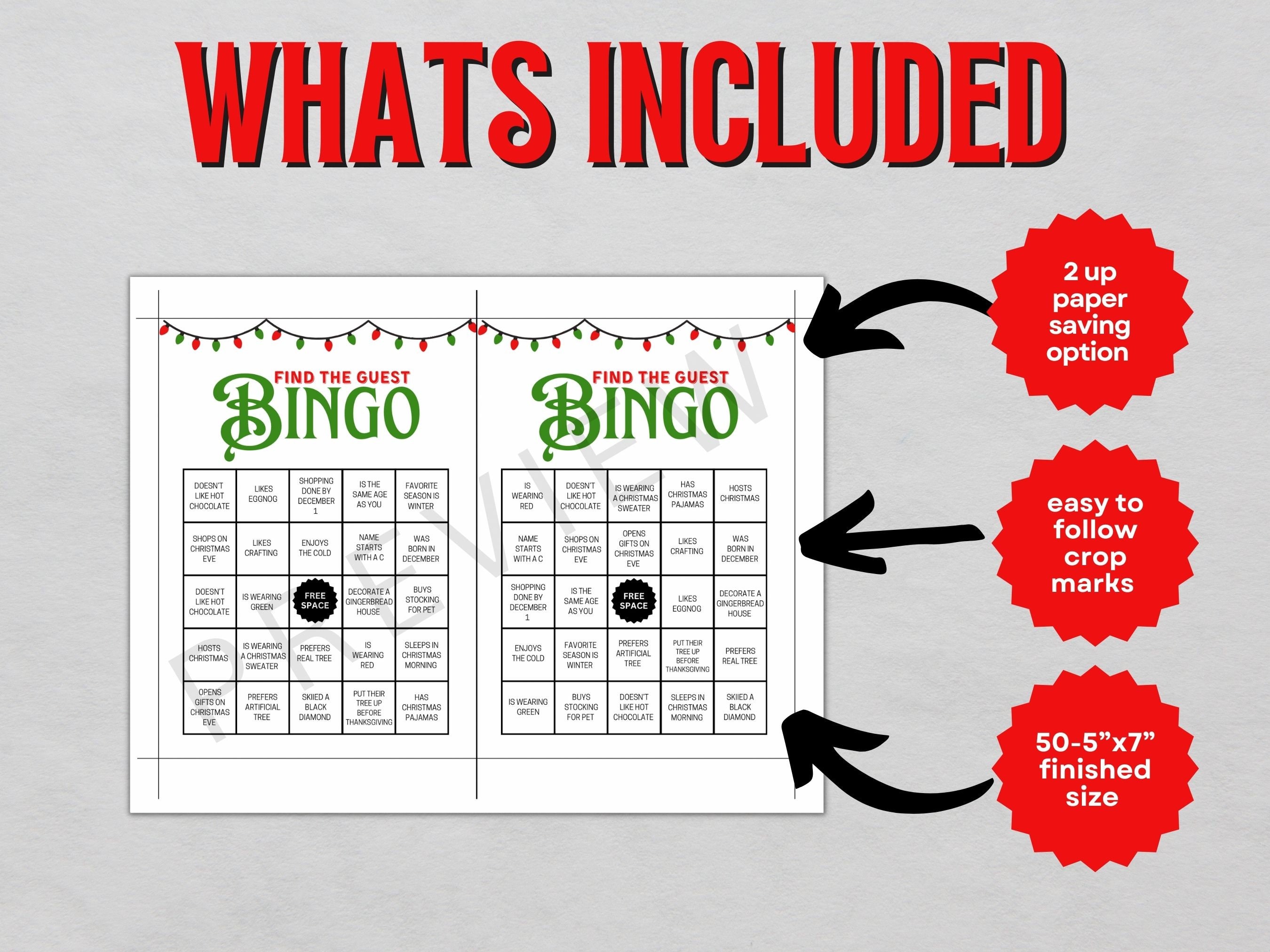 Holiday Bingo Cards, 50 Unique Christmas Themed Bingo Cards, Printable ...
