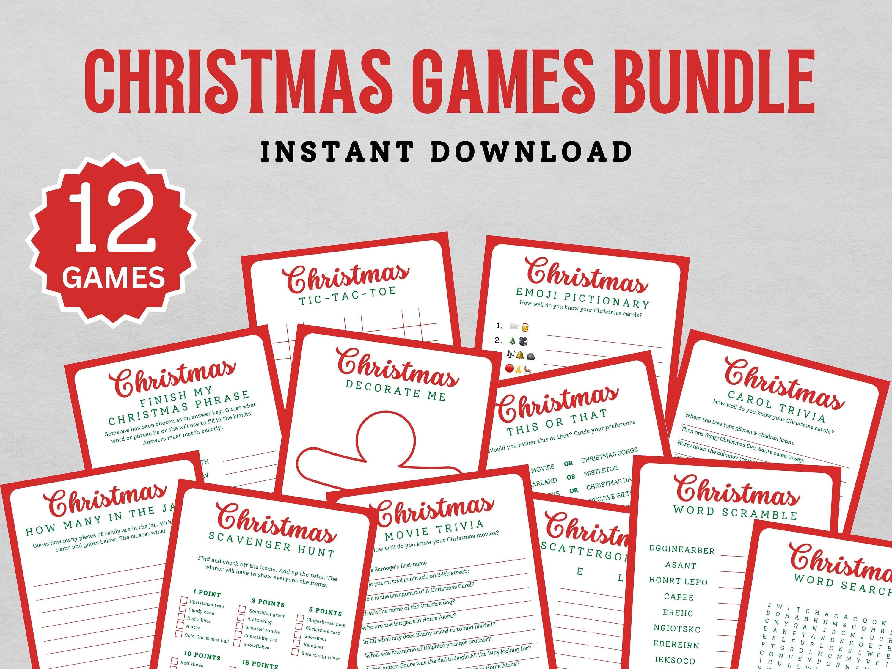 Christmas Games Bundle, Printable Family Games, Holiday Party Games ...