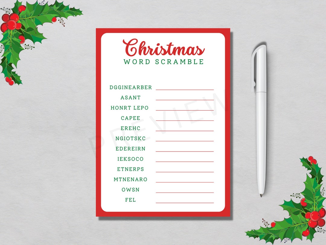 Christmas Word Scramble Game, Red and Green,kids Christmas Party Game ...