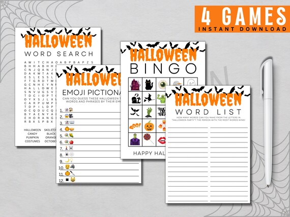 4 Halloween Game Bundle Halloween Party Games Halloween Game - Etsy