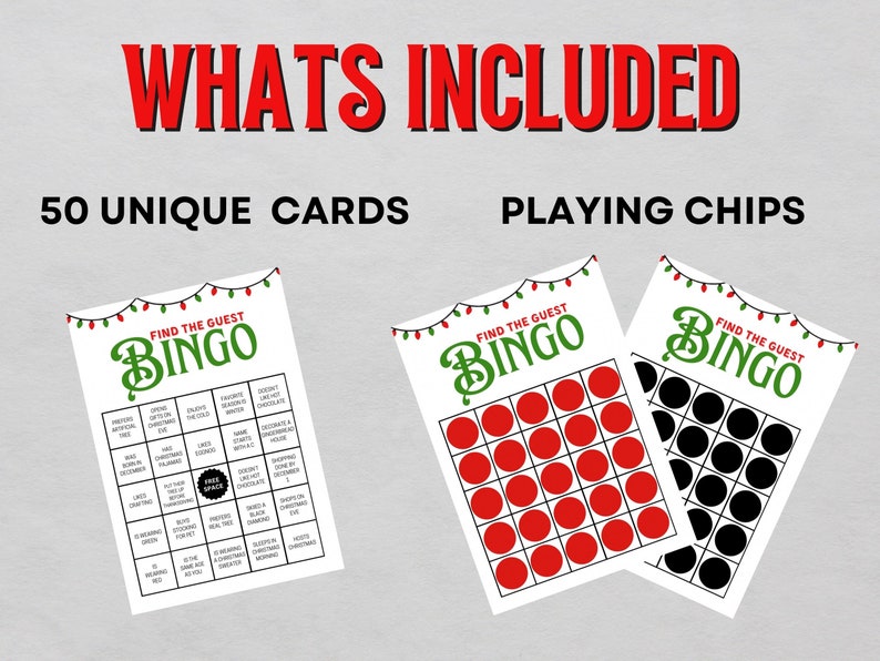 Holiday Bingo Cards, 50 Unique Christmas Themed Bingo Cards, Printable ...