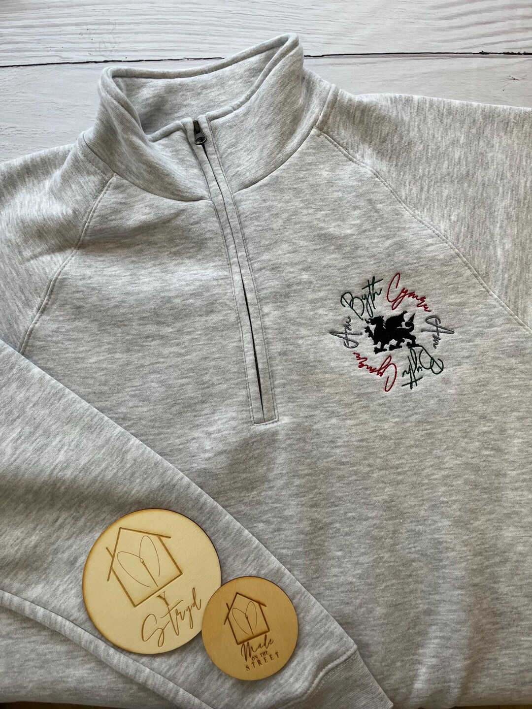 Siwmper Oedolyn Cymru Am Byth. 1/4 Zip. Embroidered Jumper. Welsh ...
