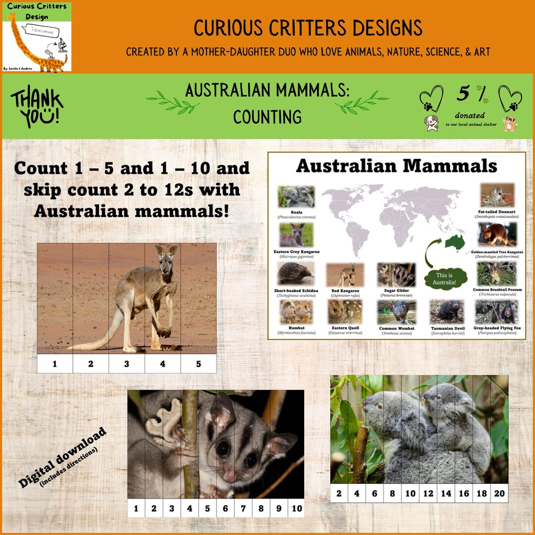 Animal Counting Worksheets | Skip Counting Math Puzzles | Australian ...