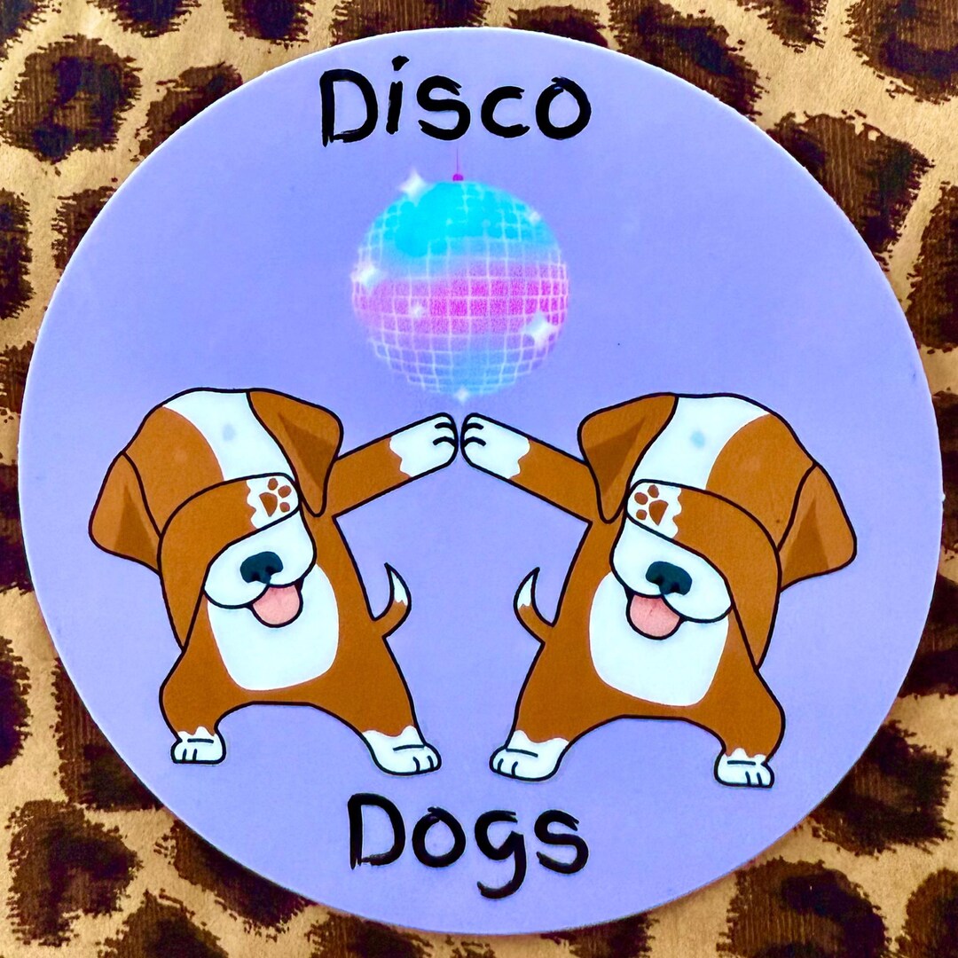 Disco Dogs Vinyl 3" Circular Sticker for Laptop, Phone, and Water ...