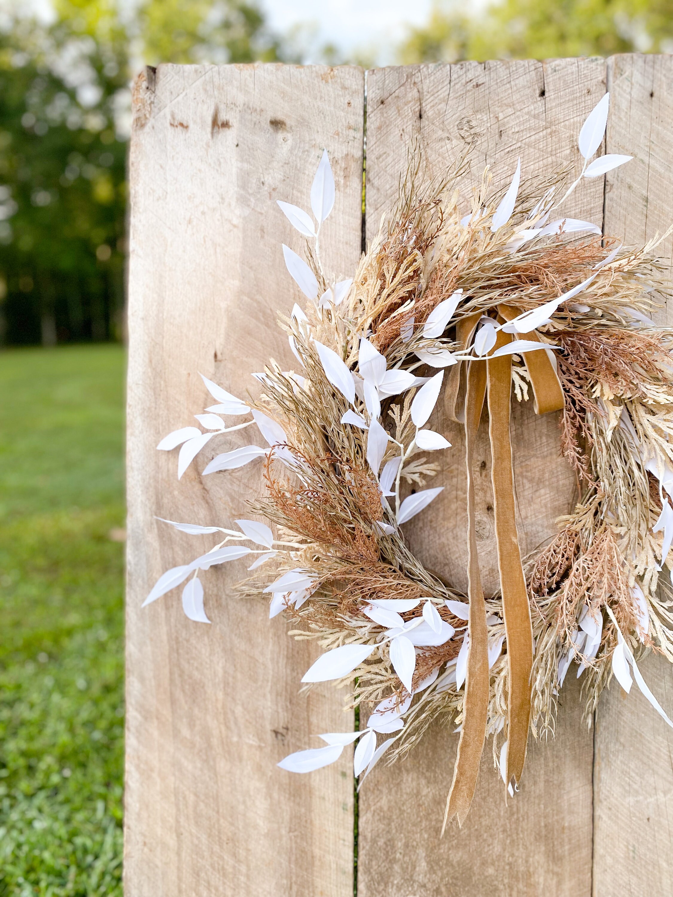 Neutral Fall Boho Wreath for Front Door, Neutral Modern Farmhouse Wall ...